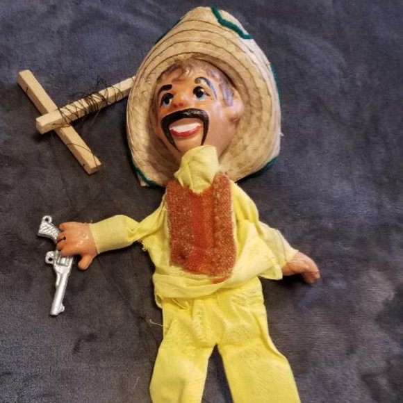 Art | Vintage Mexican Marionette Puppet With Pistol Straw Hat | Poshmark